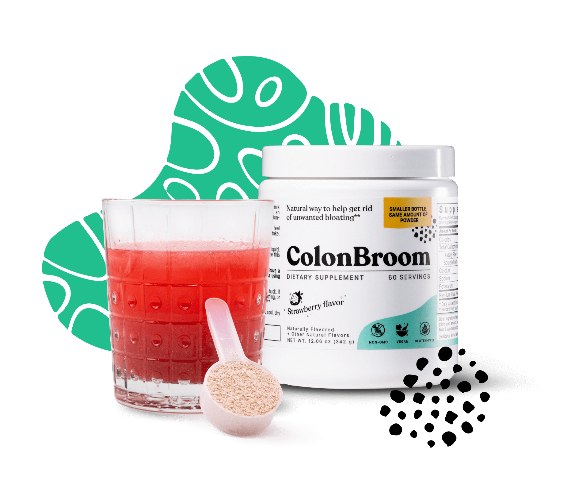 Sample of Colonbroom in a glass with a bottle